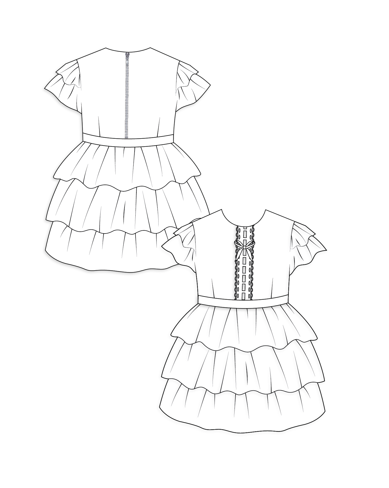 Megadolls Two-Sided Paper Doll Krishna Tiered Midi Dress
